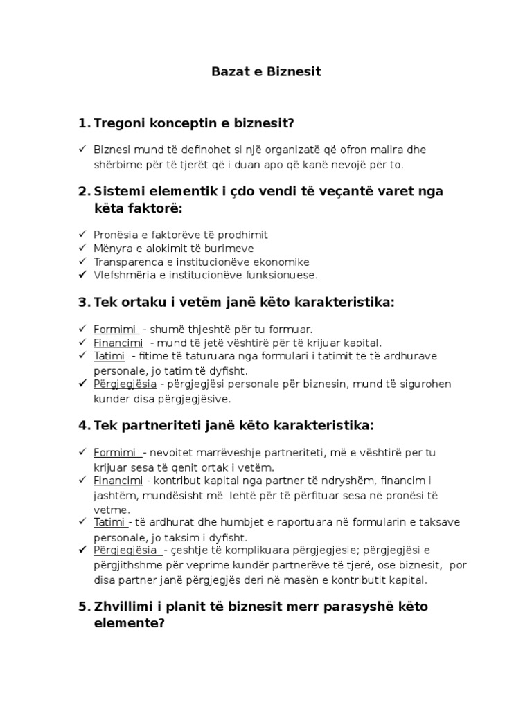 Bazat e Biznesit - Provimi | PDF