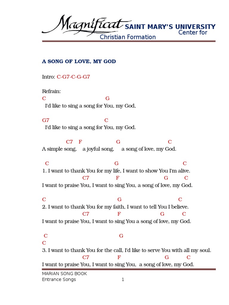 Mass Songs With Chords (Entrance) | PDF | Mary, Mother Of Jesus | Mythology