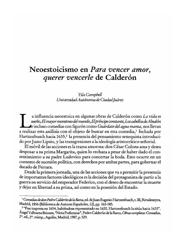 Neoestoicismo en para Vencer Amor Querer Vencerle de Calderon | PDF ...