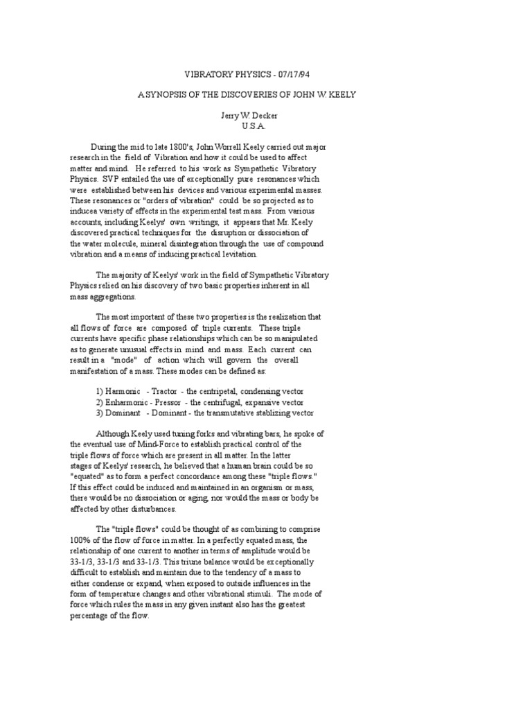 A Synopsis of The Discoveries of John W. Keely - Jerry Decker | PDF ...