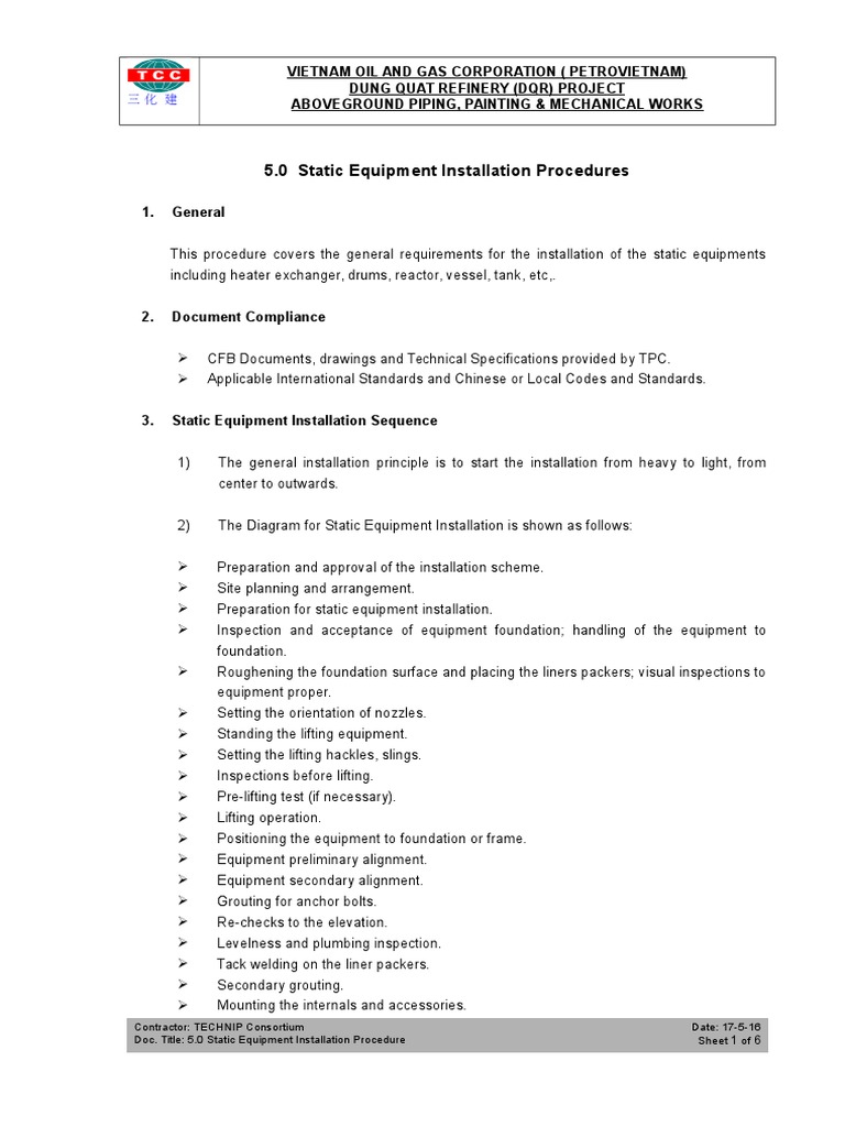 静设备英文 Static Equipment Installation Procedure | PDF | Screw | Welding