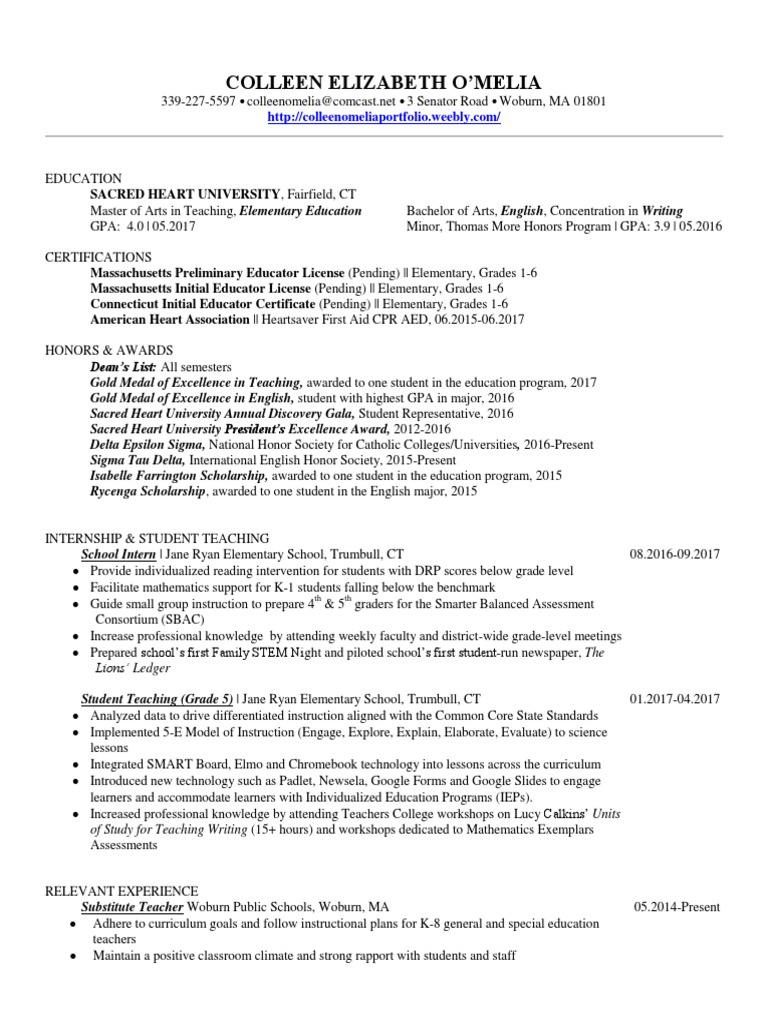 Colleen E O'Melia Official Resume | PDF | Individualized Education ...