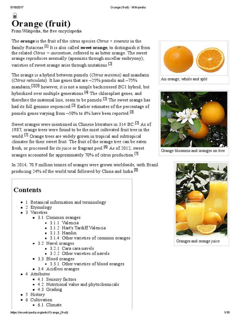 Orange (Fruit) : From Wikipedia, The Free Encyclopedia | PDF | Orange ...