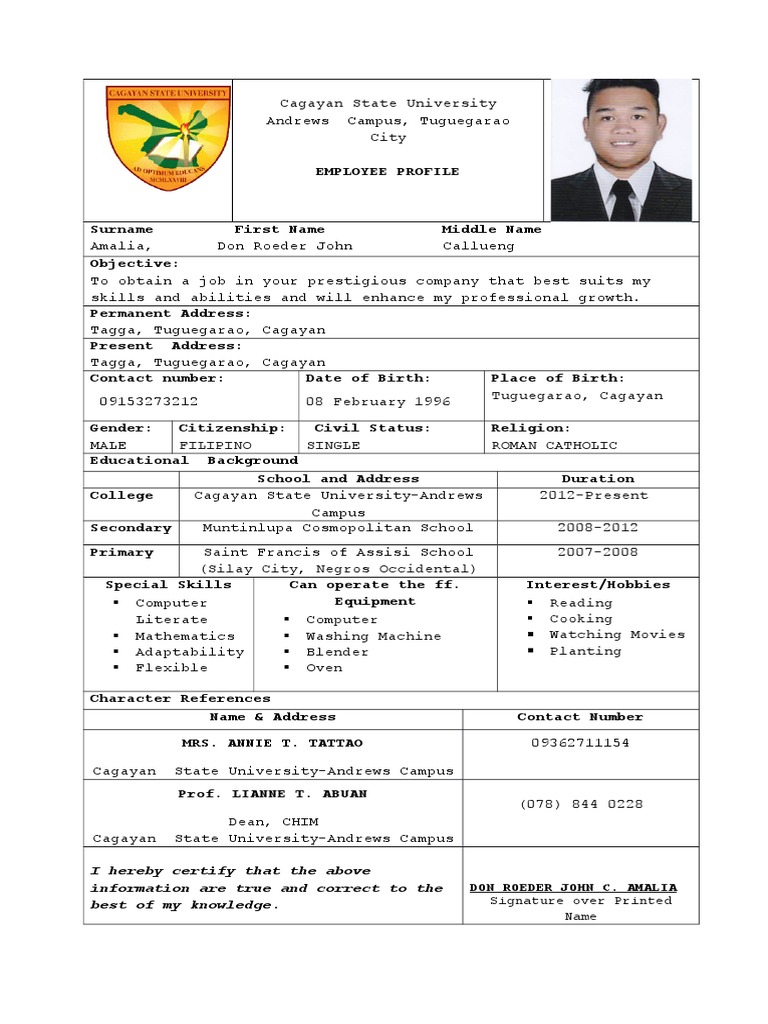 I Hereby Certify That The Above Information Are True and Correct To The ...