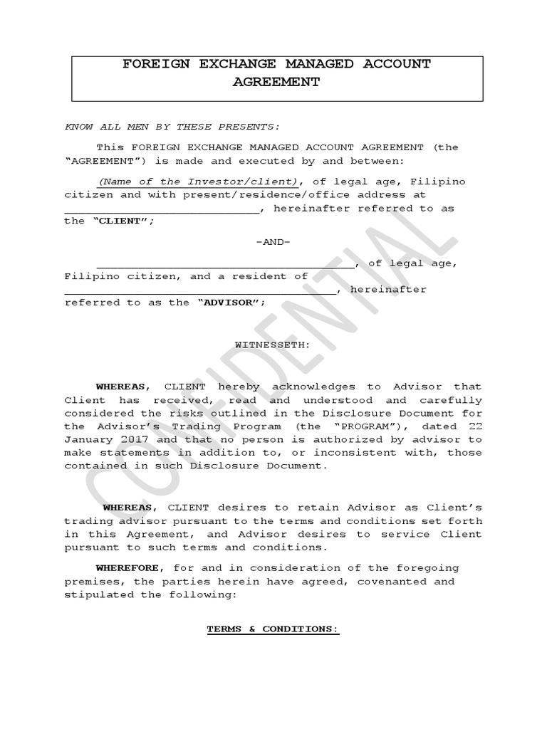 Forex Managed Account Agreement | PDF | Arbitration | Law Of Agency
