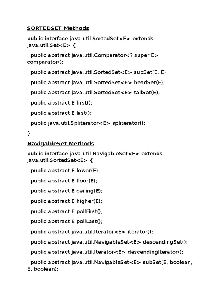 Sorted Navigable Tree Set Methods Download Free Pdf Java
