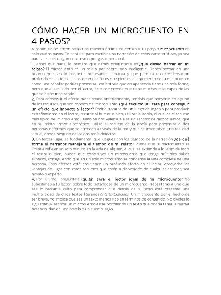 Cómo escribir un microcuento en 4 pasos | PDF | Ironía | Narración