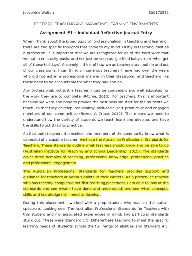 Assignment Task 1 - Individual Reflective Journal Entry | Download Free ...