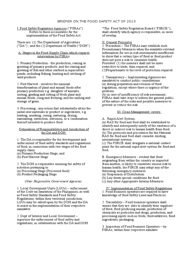 Briefer On RA 10611 | PDF | Food Safety | Safety