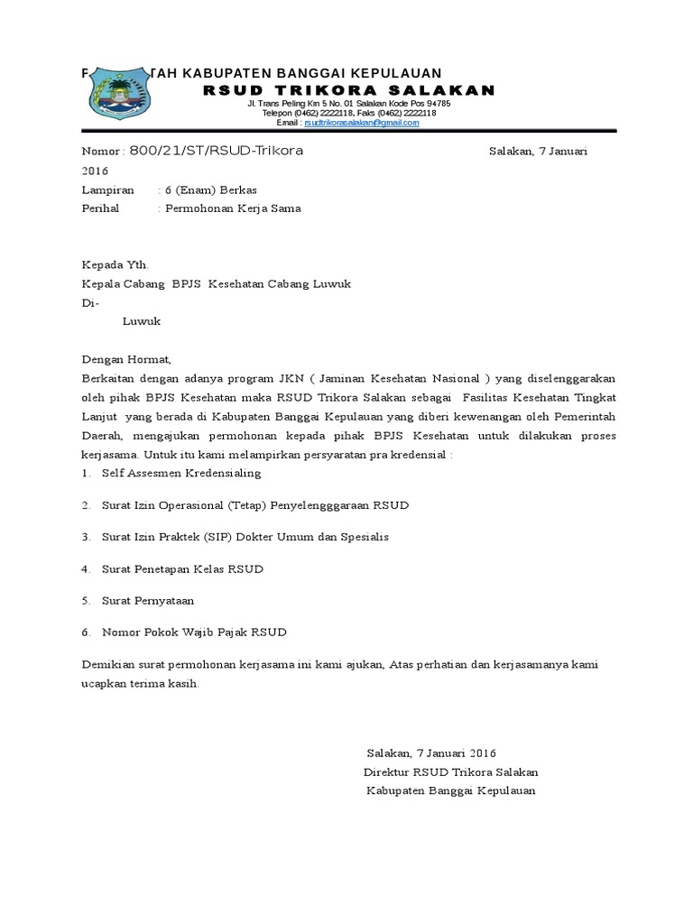 Surat Permohonan Kerja Sama BPJS | PDF