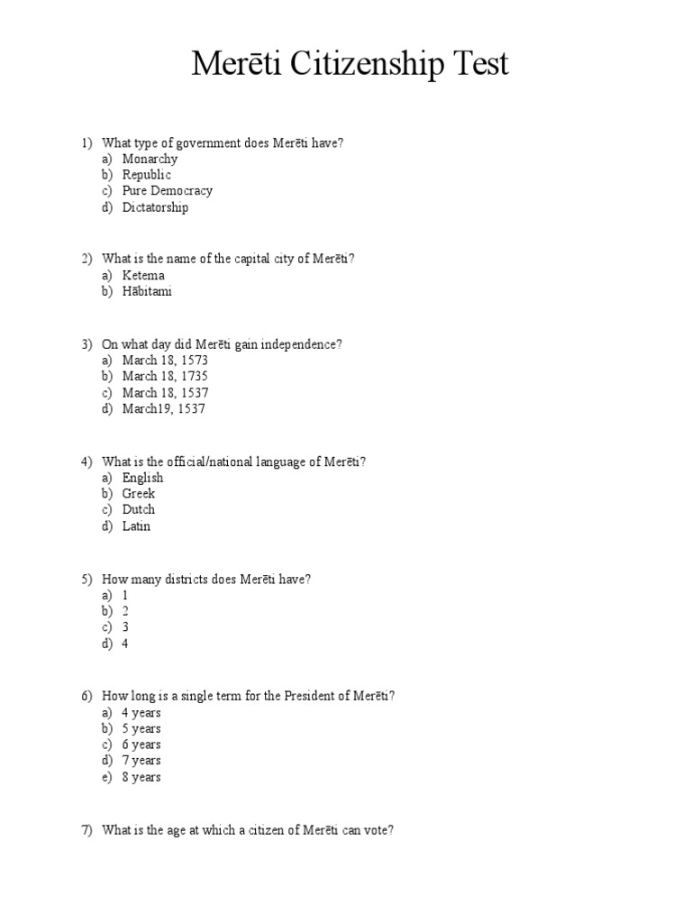 Citizenship Test | PDF | Travel
