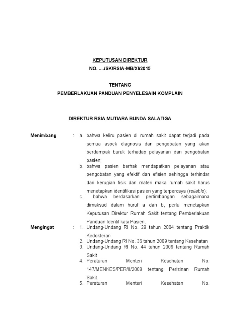 SK Pemberlakuan Panduan Penyelesaian Komplain | PDF