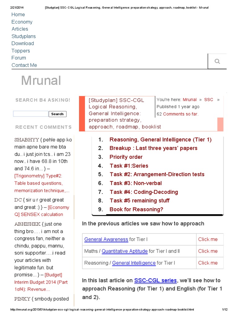 Studyplan SSC CGL Logical Reasoning General Intelligence Preparation ... Studyplan SSC CGL Logical Reasoning General Intelligence Preparation ...