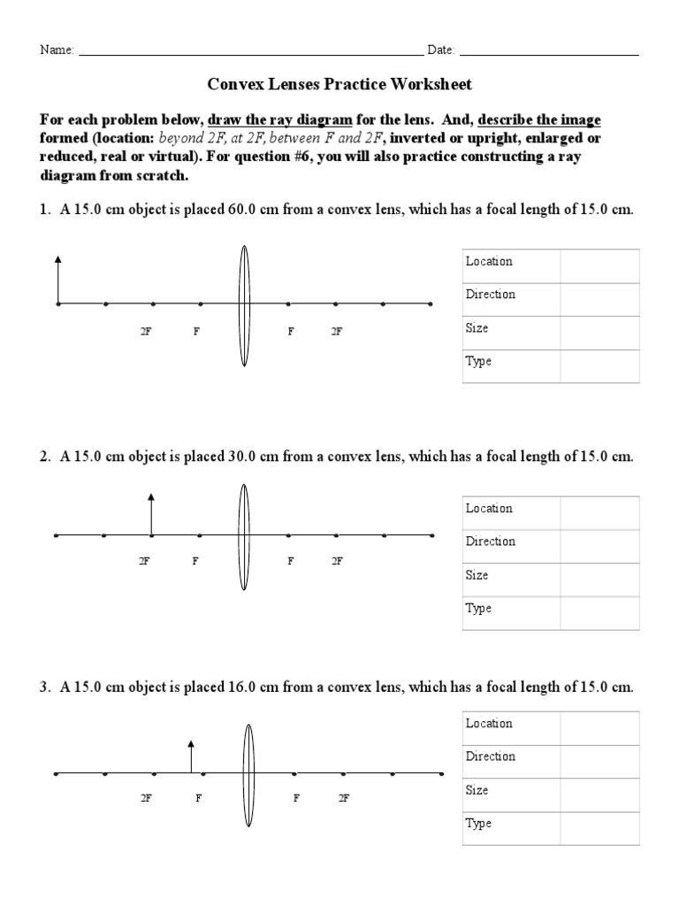 Convex Lens Diagram Worksheet