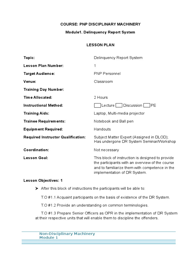 DR System Lesson Plan | PDF | Human Resource Management | Lecture