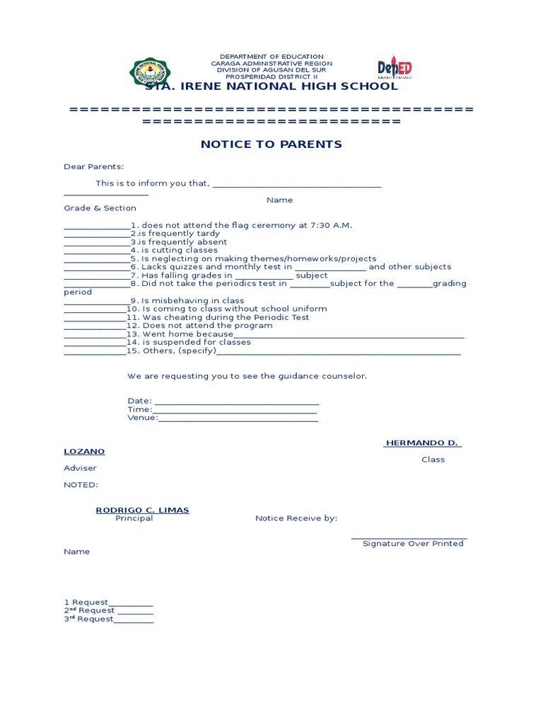 Notice To Parents | PDF