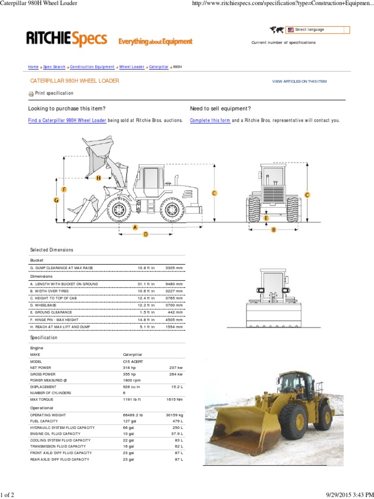 Caterpillar 980H Wheel Loader | PDF | Loader (Equipment) | Truck