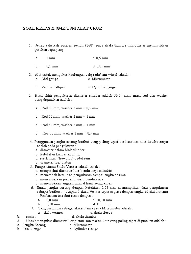 Soal Kelas X SMK TSM Alat Ukur | PDF