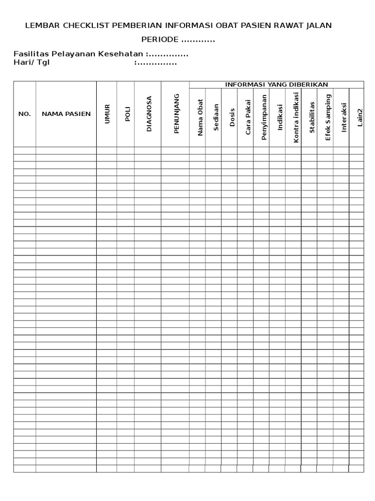 Lembar Checklist Pemberian Informasi Obat Pasien Rawat | PDF