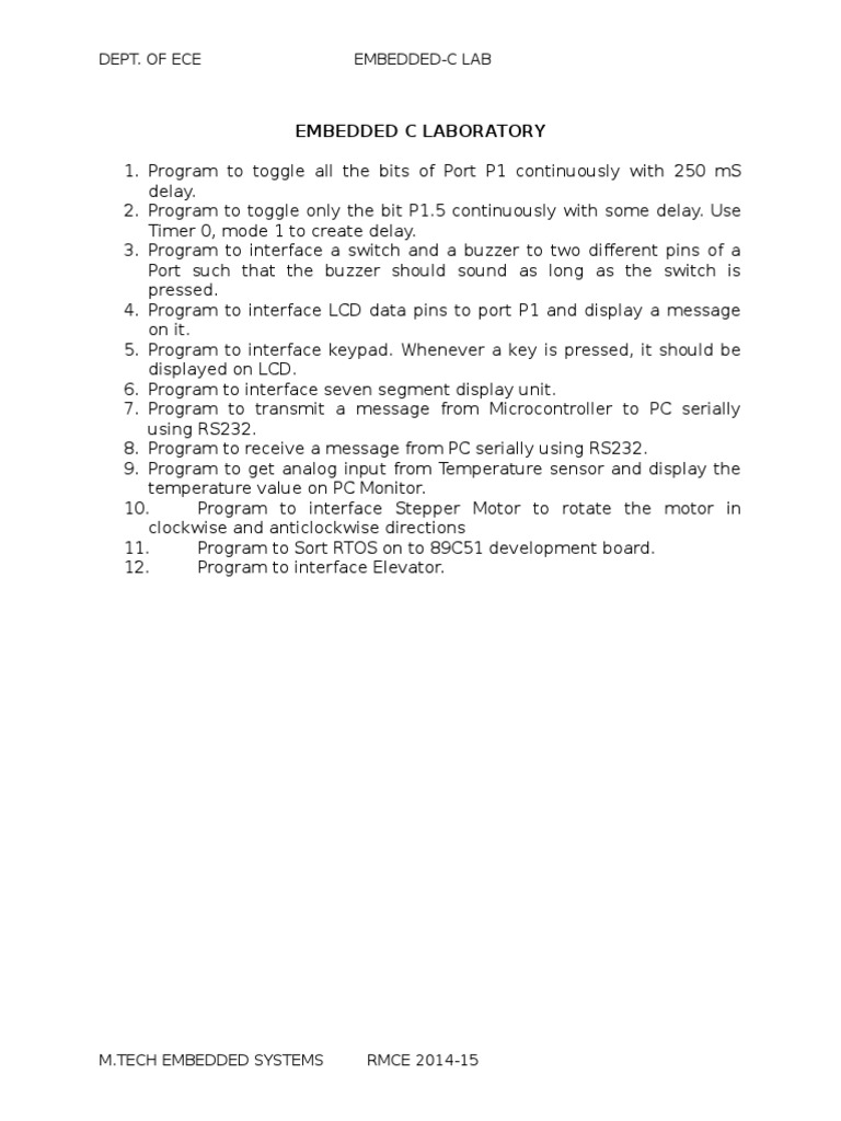 Embedded C Lab Manual | PDF | Integer (Computer Science) | Binary Coded ... Embedded C Lab Manual | PDF | Integer (Computer Science) | Binary Coded ...
