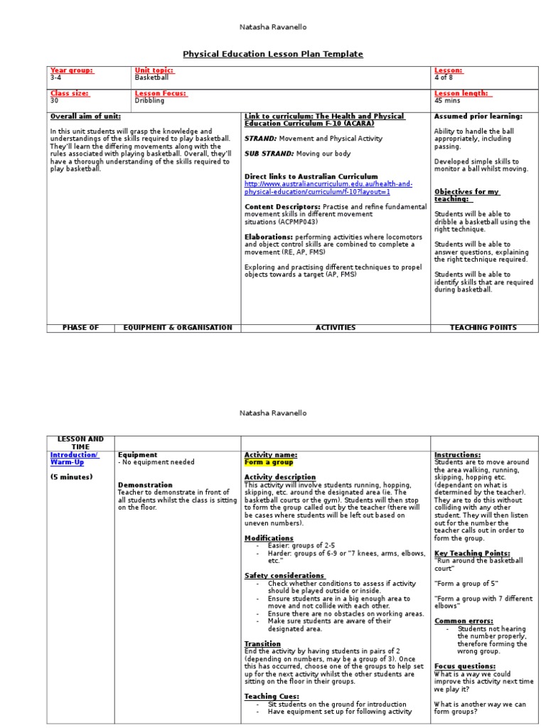 Standard 3 Dribbling and Shooting Lesson Plan | PDF | Physical ...