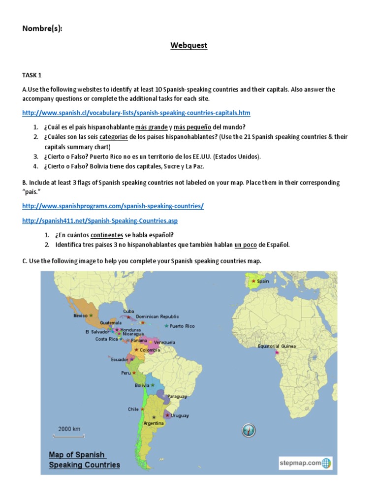Spanish Speaking Countries And Capitals Map