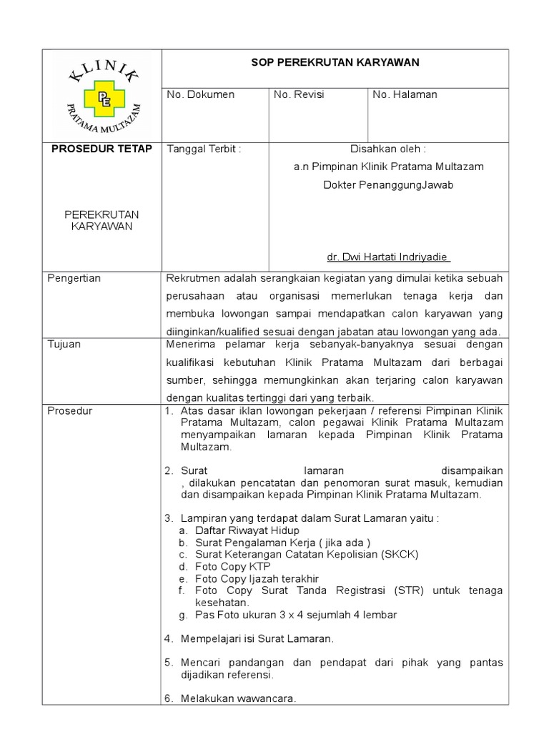 Sop Perekrutan Karyawan | PDF