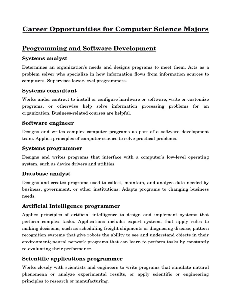 Career Options in Computer Science | PDF | Programmer | Computer Science