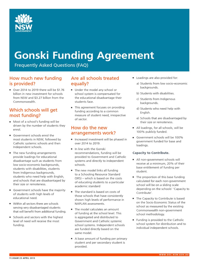 NSW Gonski Agreement 2013 Fact Sheet | PDF | State School | Cognition