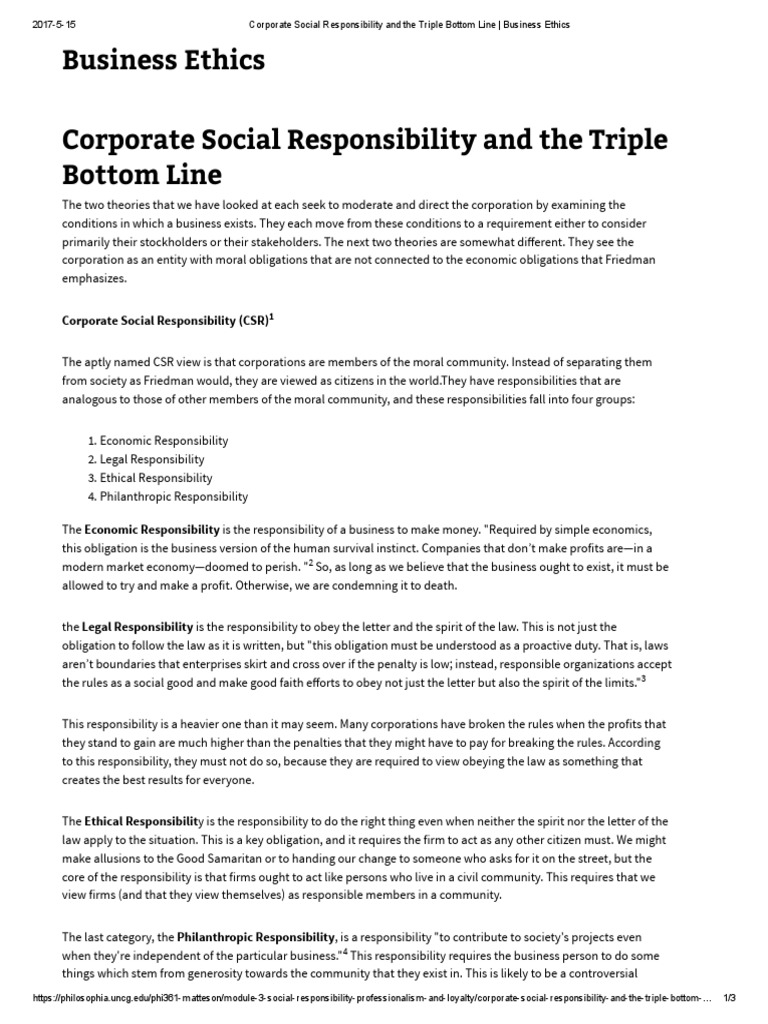 Corporate Social Responsibility and The Triple Bottom Line - Business ...