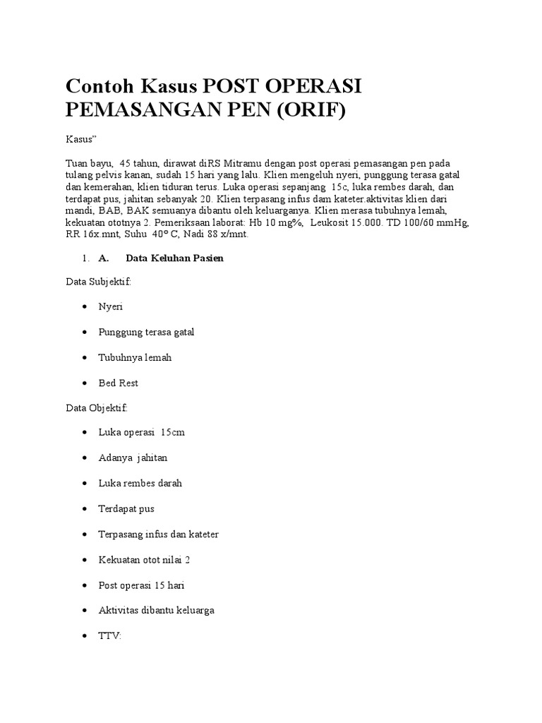 Contoh Kasus Post Operasi Pemasangan Pen | PDF