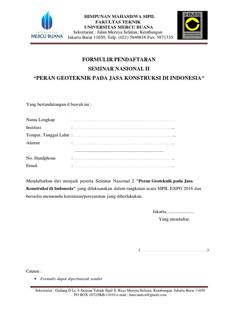 Formulir Pendaftaran Seminar | PDF