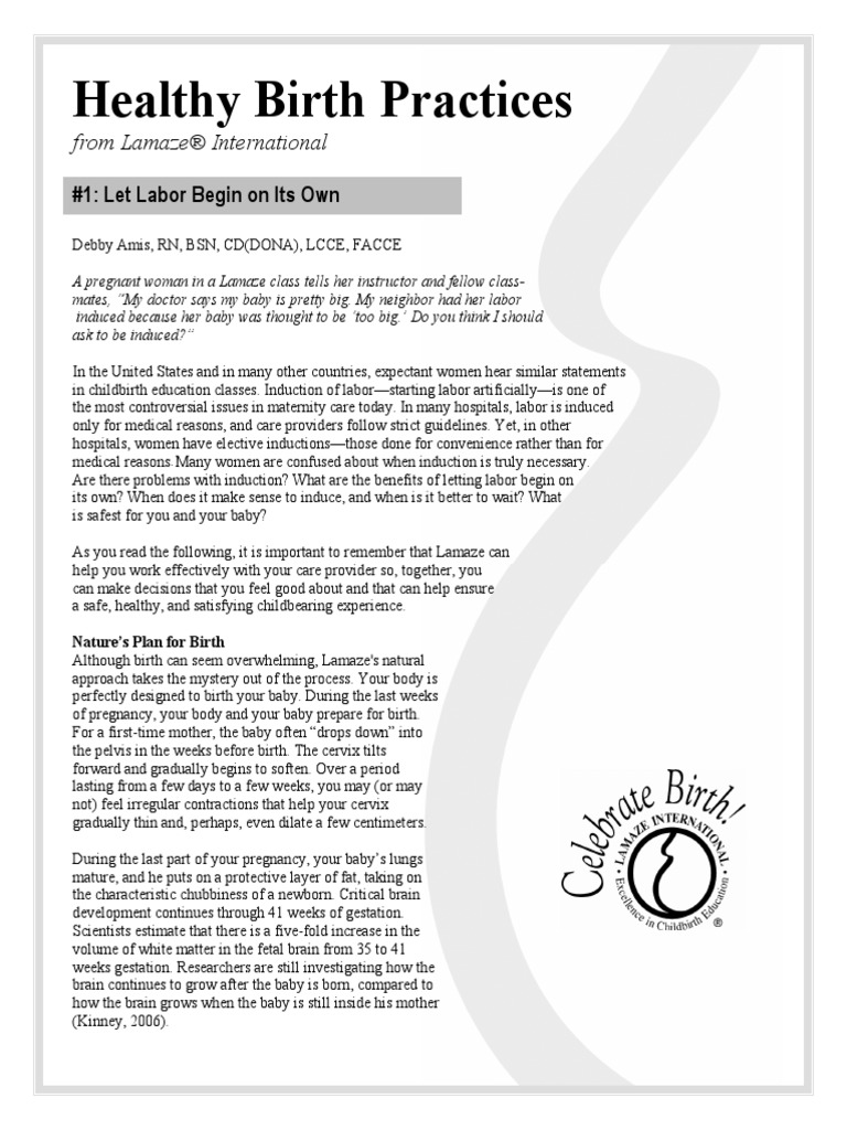 Healthy Birth Practices: #1: Let Labor Begin On Its Own | PDF ...