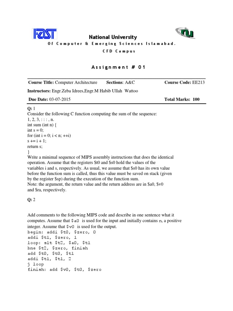 Assignment 1 | PDF | Integer (Computer Science) | Mips Instruction Set
