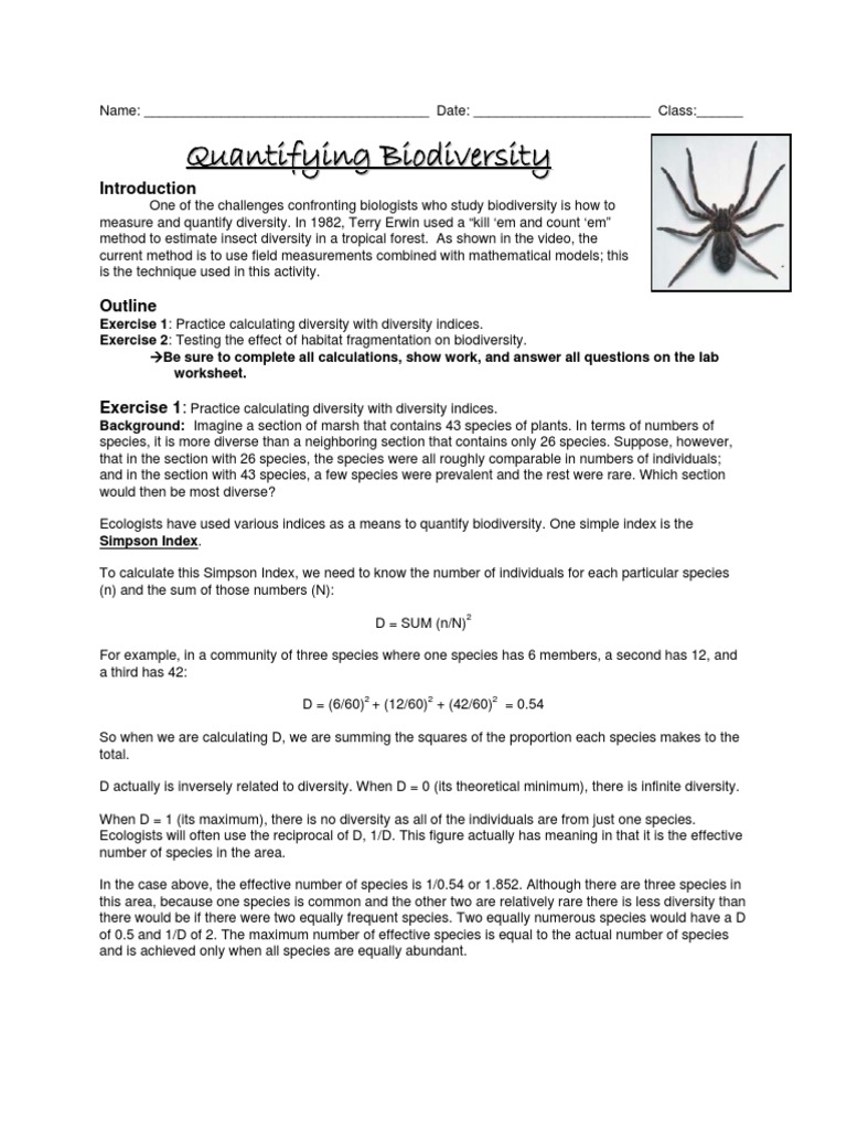 Quantifying Biodiversity - Spiderlab | PDF | Biodiversity | Habitat