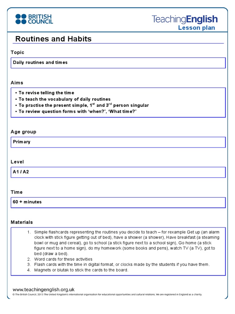 Daily Routines Lesson Plan for Kids | PDF | Flashcard | Lesson Plan