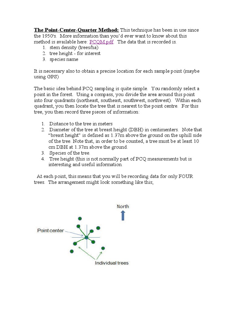 The Point Quarter Method PCM of Estimating Tree Diversity | PDF