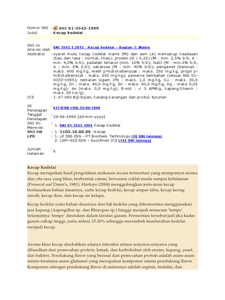 Nomor SNI Kecap | PDF