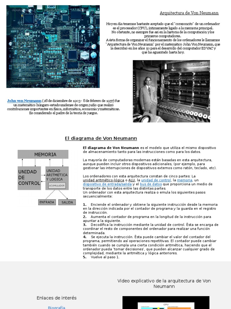 La Arquitectura Von Neumann | PDF | Unidad Central de procesamiento ...