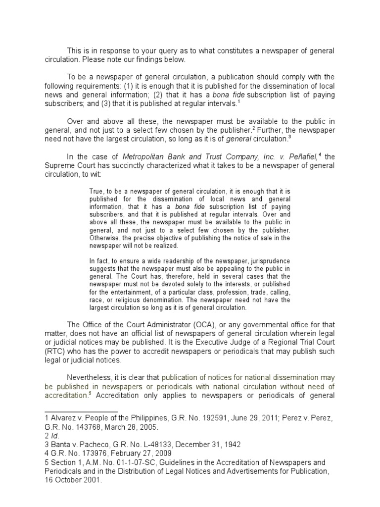 Criteria for General Circulation Newspapers | PDF | Newspapers ...