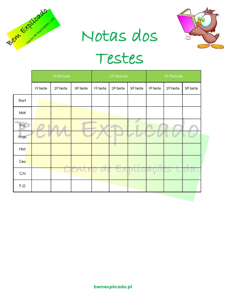 Notas de Testes Escolares | PDF
