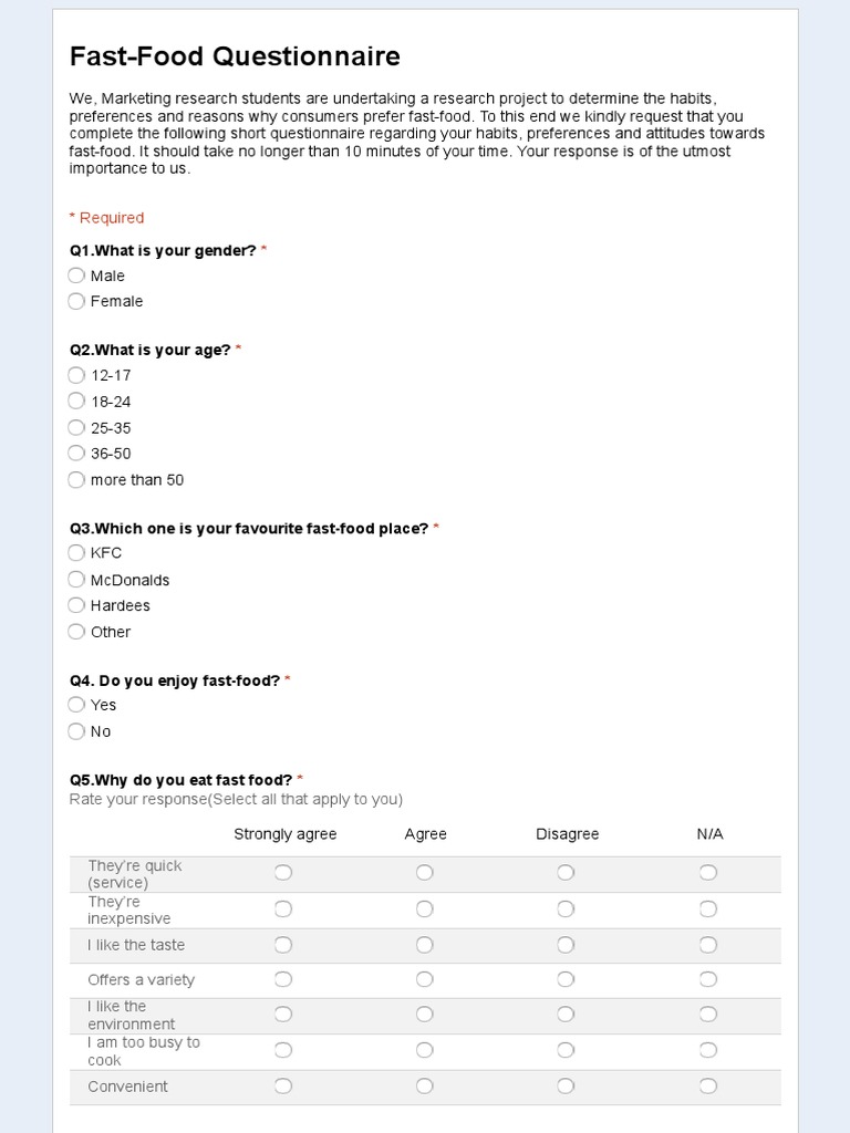Fast-Food Questionnaire PDF | PDF | Wellness | Lifestyle
