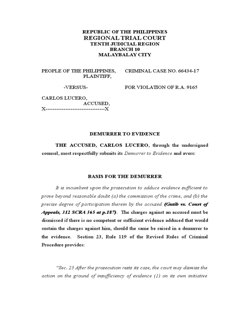 Demurrer 2 | PDF | Demurrer | Evidence