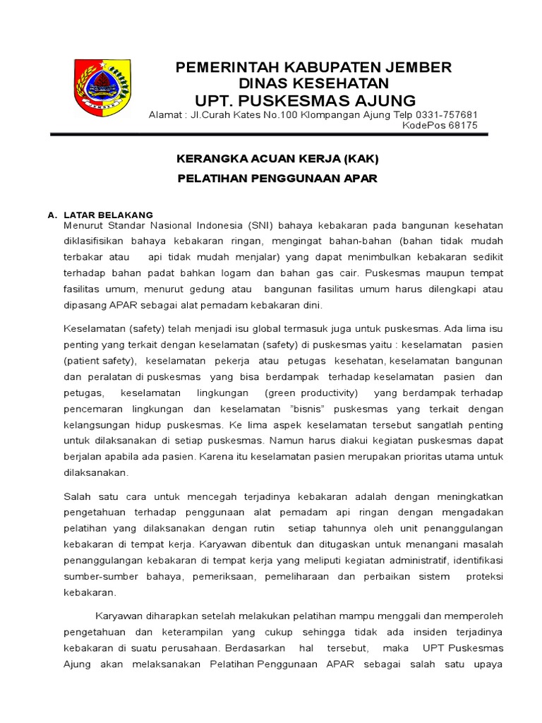 Kak Pelatihan Apar | PDF | Kesehatan Holistik