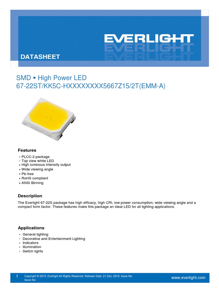 Everlight - Data Sheet - 2016-03-01 - Led SMD 1 Watt - 67-22st-Kk5c ...