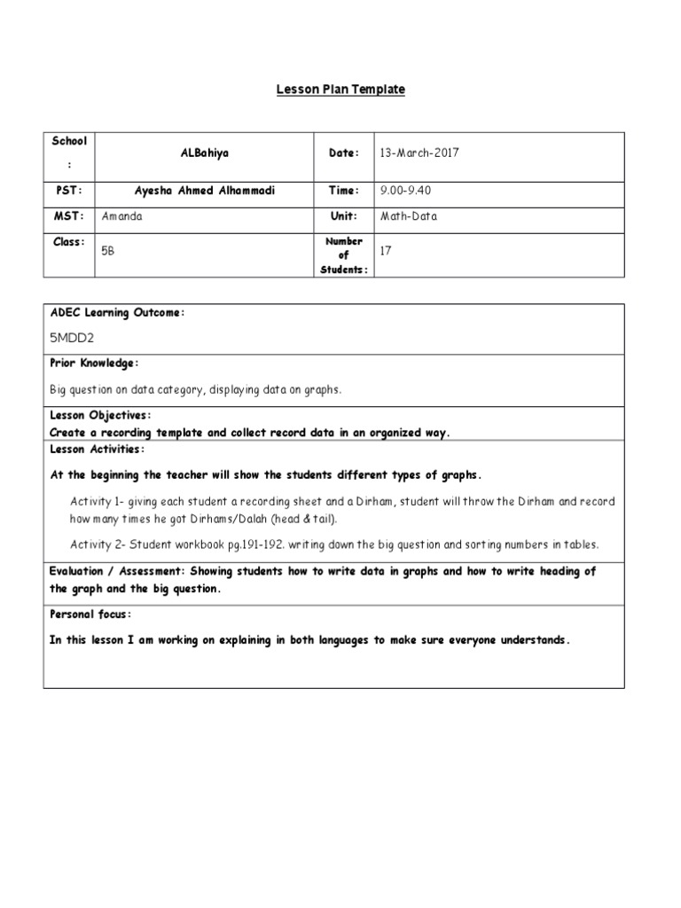 Math Data Lesson Plan | PDF | Career & Growth | Teaching Methods ...