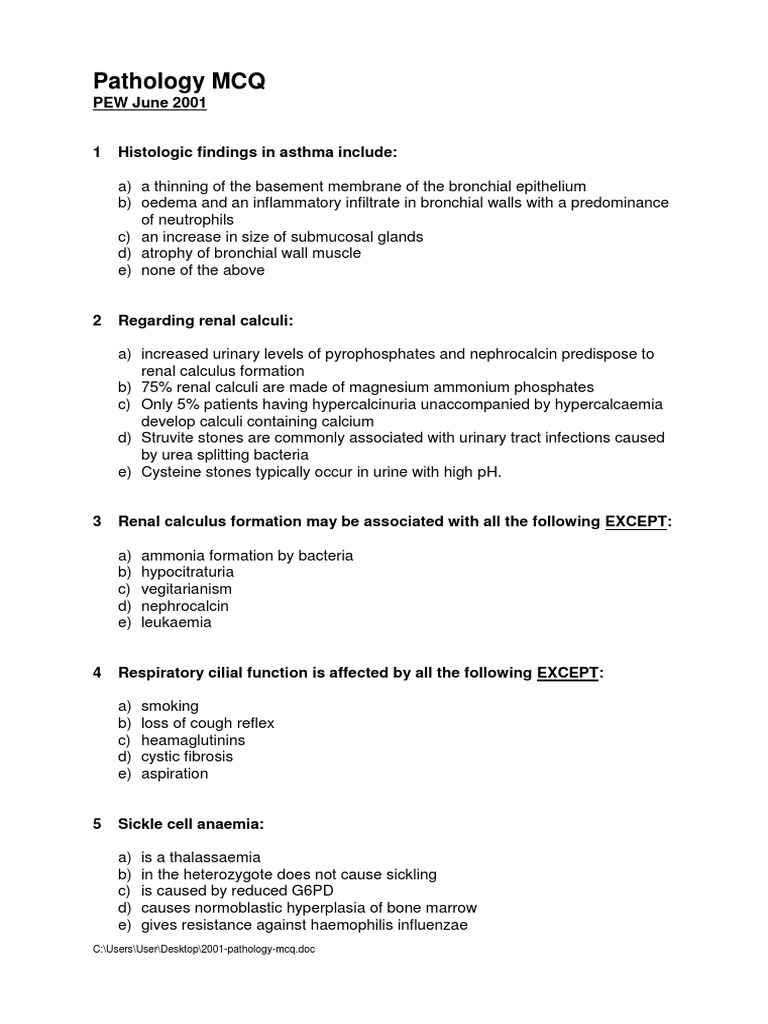 2001 Pathology Mcq | Ventricle (Heart) | Diabetes Mellitus