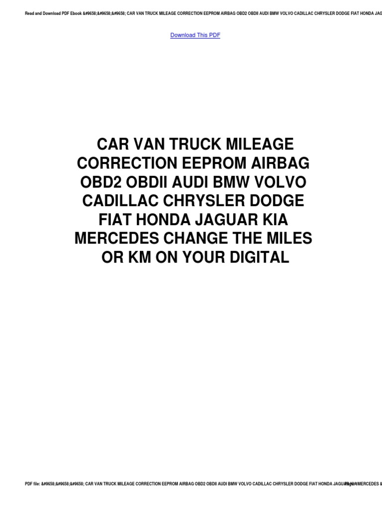 Car Van Truck Mileage Correction Eeprom Airbag Obd2 Obdii Audi BMW ...