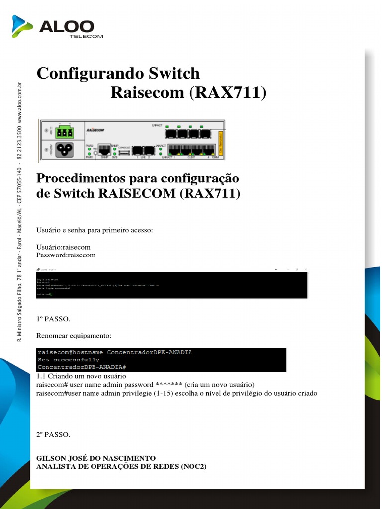 Configuração Switch Raisecom - Rax711 PDF | PDF | Endereço de IP | Rede ...