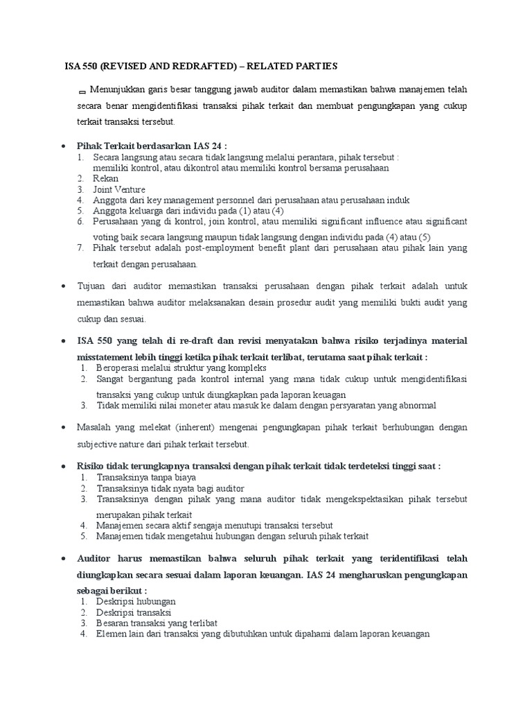 Audit ISA 550 | PDF | Bisnis | Pengelolaan Keuangan & Uang